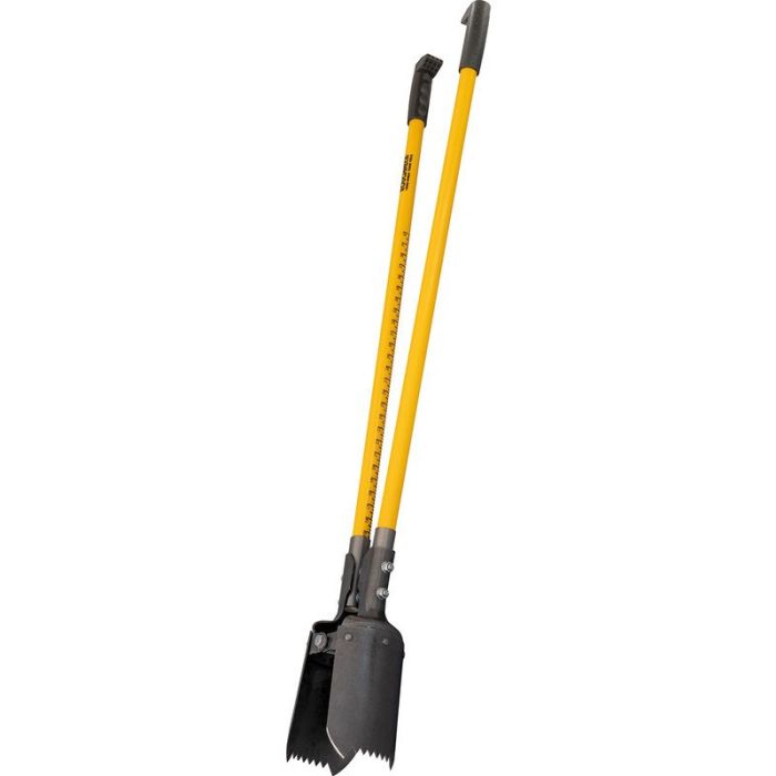 Roughneck Sharp Edge Posthole Digger 1.46m fibreglass handles metric imperial gauge